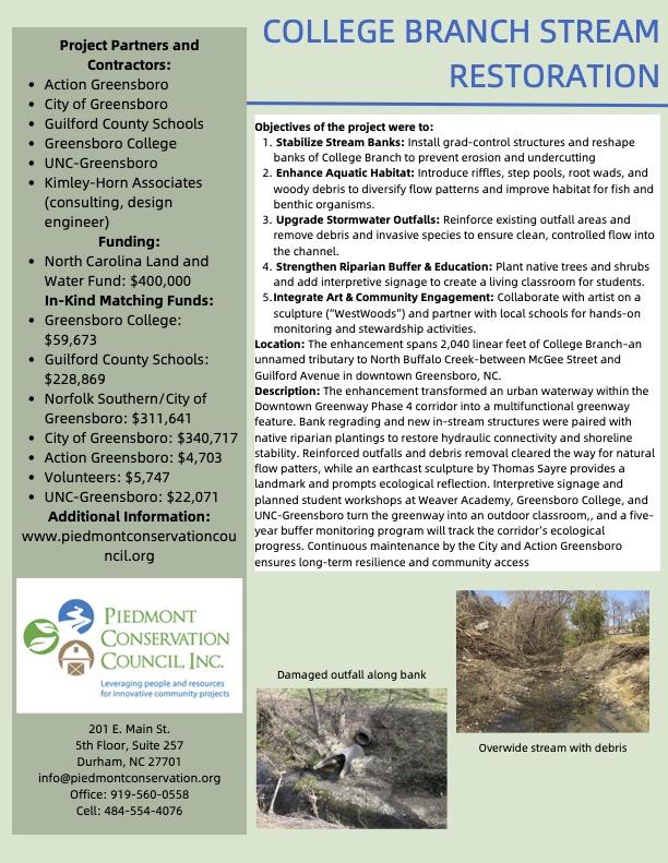 College Branch Stream Enhancement – Piedmont Conservation Council